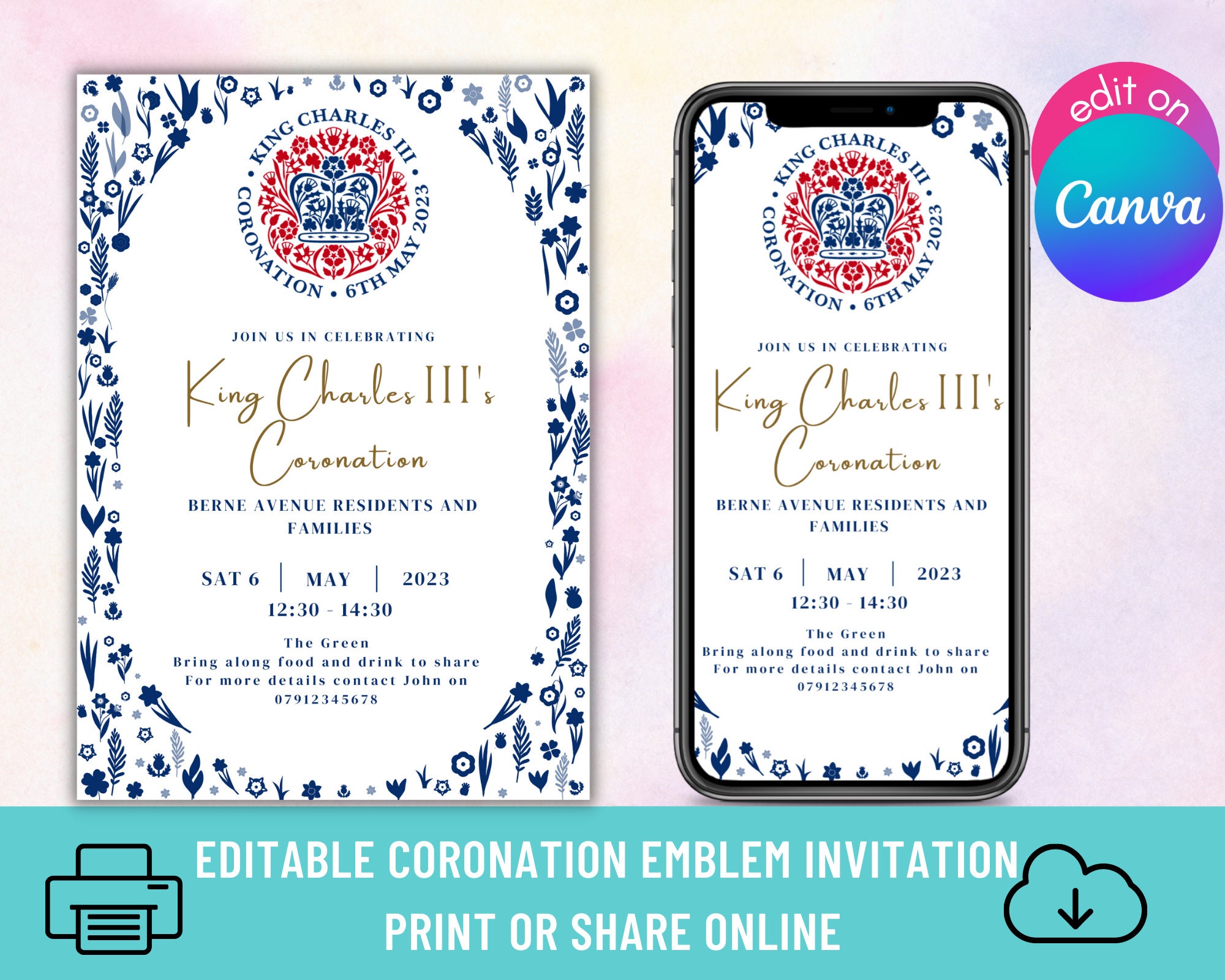Editable King Charles III Coronation Emblem Party Invitation - Etsy UK