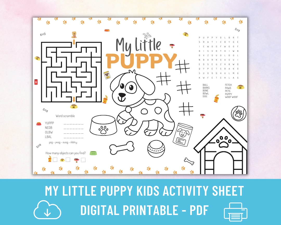 My Puppy Page Activity Sheet | Child Colouring Placemat | Printable ...