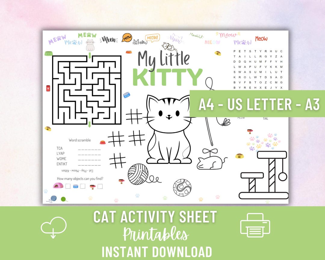 My Kitty Page Activity Sheet | Child Colouring Placemat | Printable ...