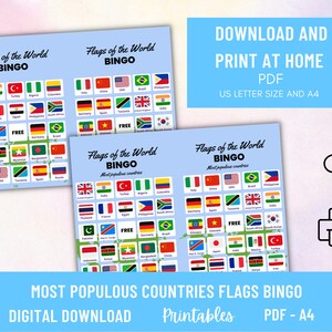 Flags of the World 30 Cards Bingo Set | PDF Digital Printables for Kids ...