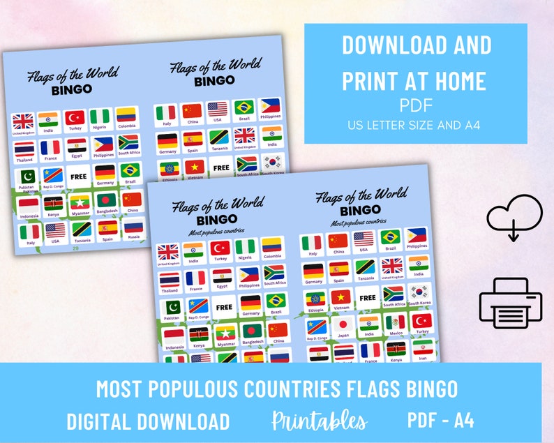 Flags of the World 30 Cards Bingo Set | PDF Digital Printables for Kids ...