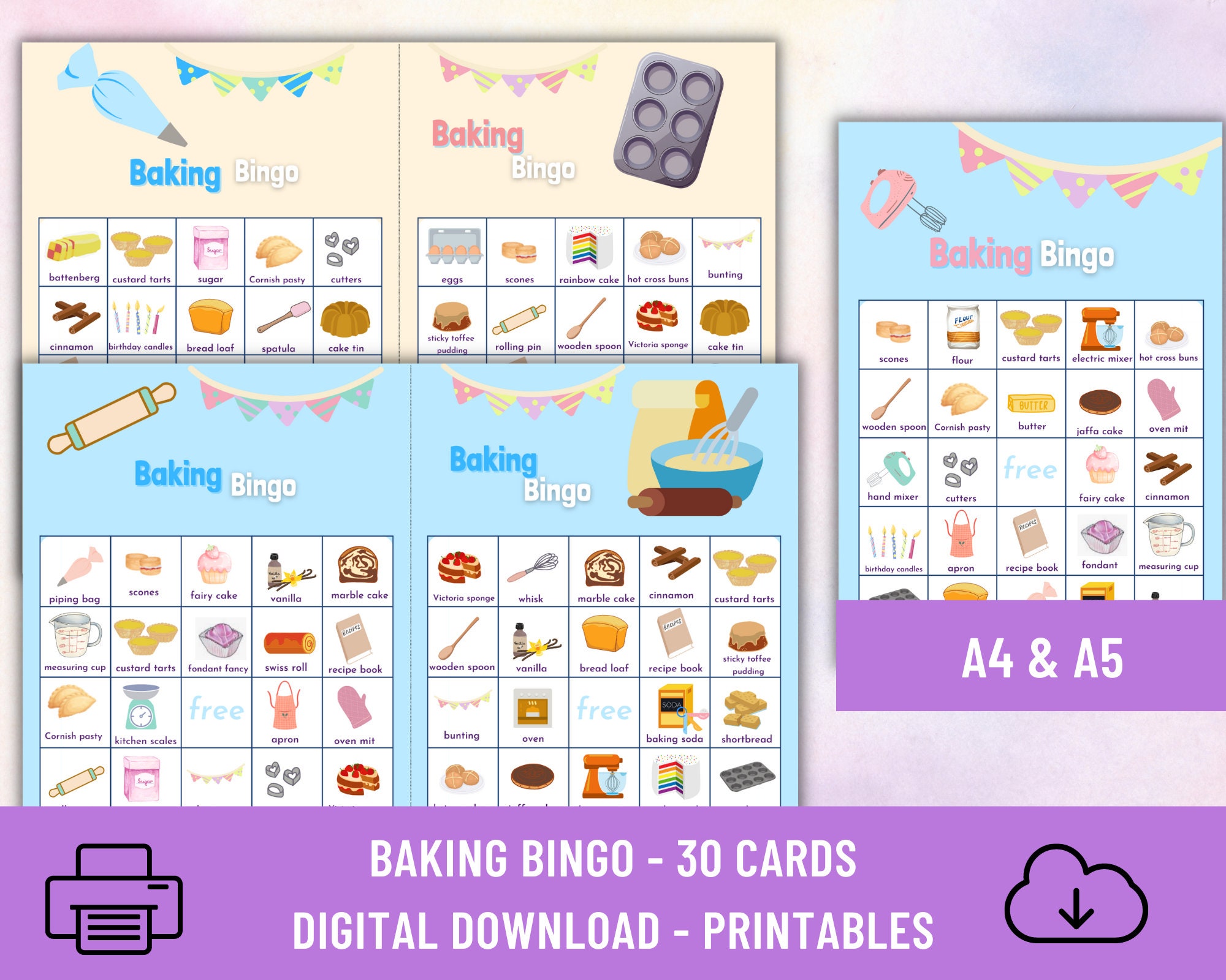 Baking Bingo Set | PDF Printable Game Pack for Kids | Activity Set for ...