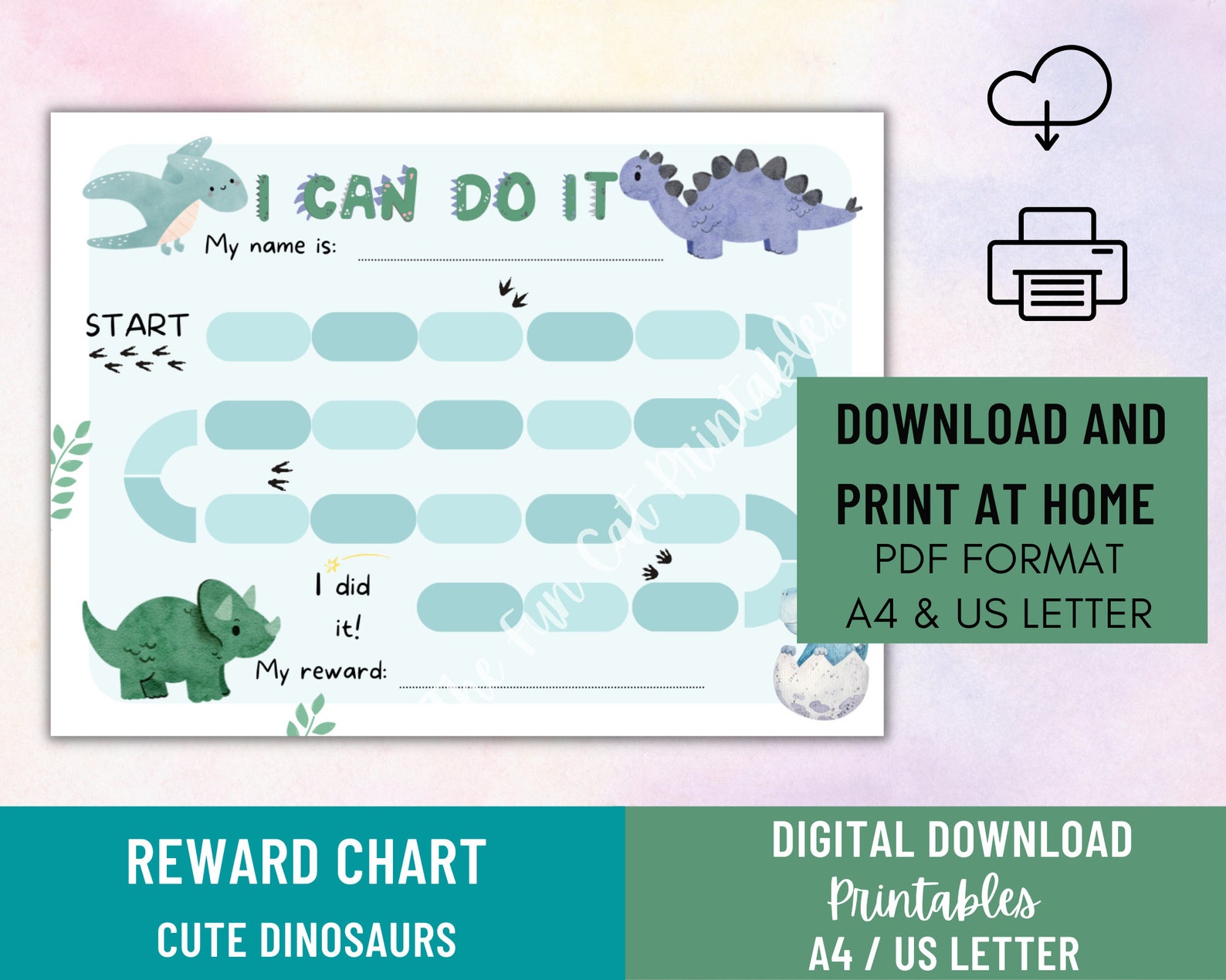 Dinosaurs Reward Chart Digital Printable PDF Kid Behavior Chart Daily ...