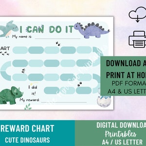 Dinosaurs Reward Chart Digital Printable PDF Kid Behavior Chart Daily ...