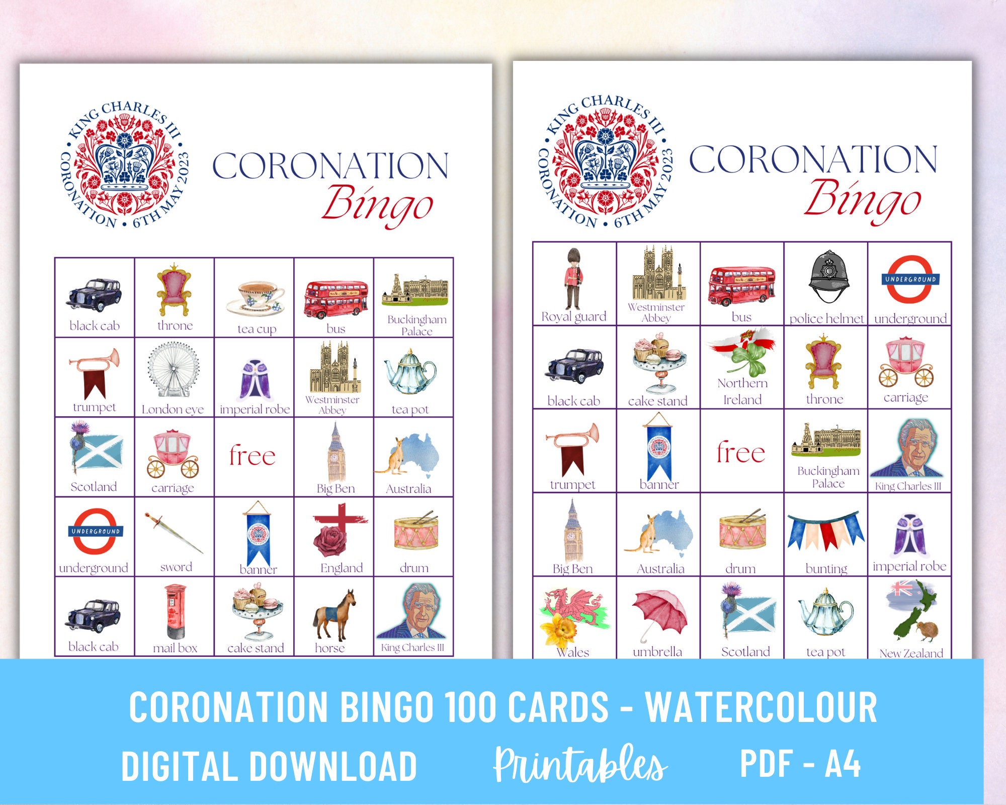 Coronation Bingo 100 Cards Kids Activity & Games DIGITAL - Etsy