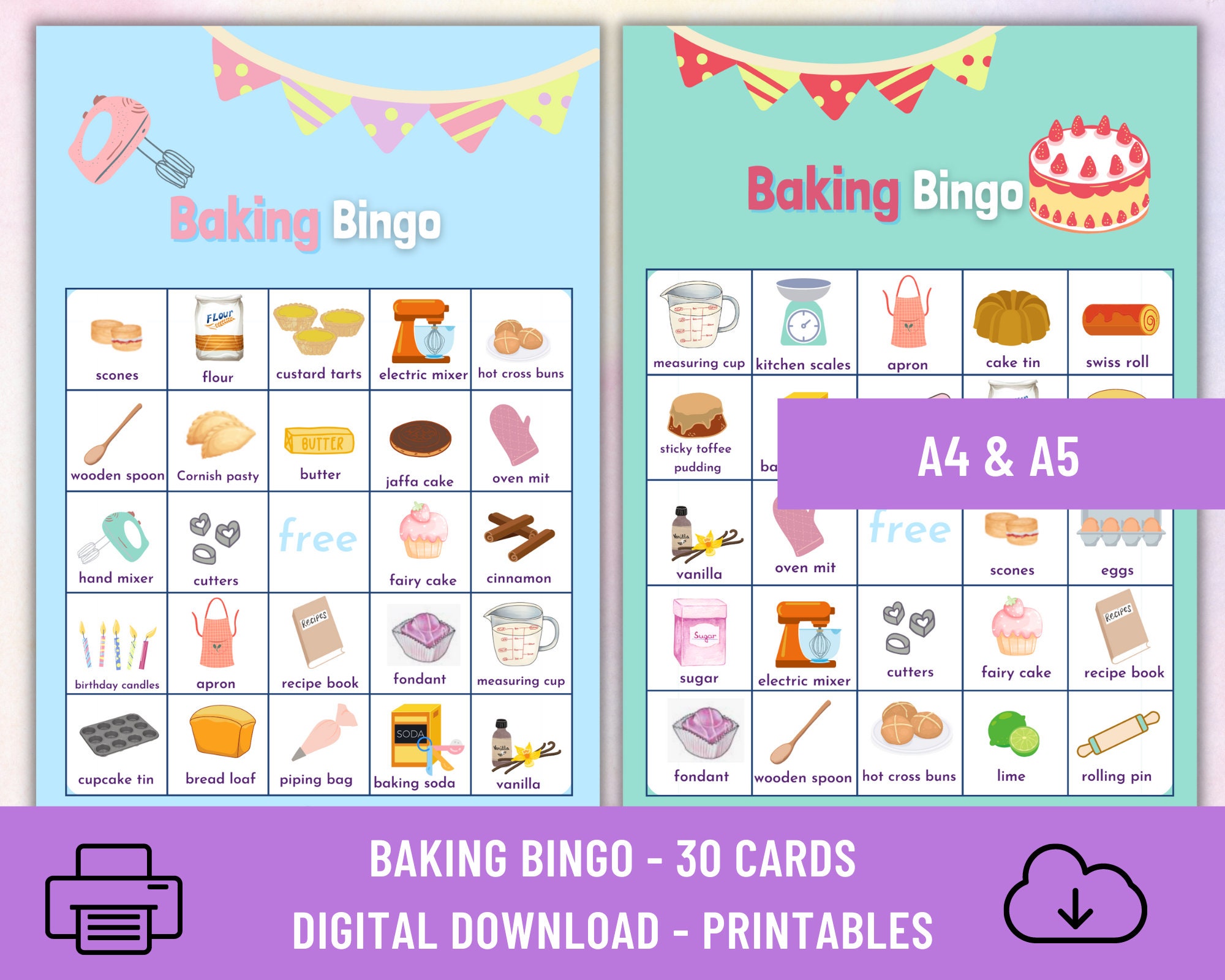 Baking Bingo Set | PDF Printable Game Pack for Kids | Activity Set for ...