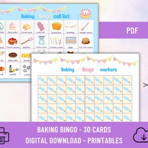 Baking Bingo Set | PDF Printable Game Pack for Kids | Activity Set for ...