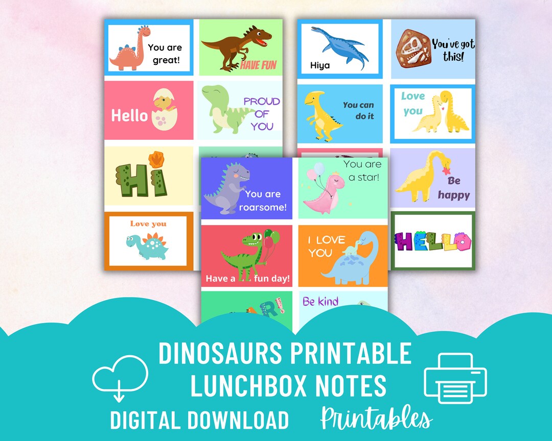 Dinosaurs Printable Lunchbox Notes for Kids Back to School - Etsy
