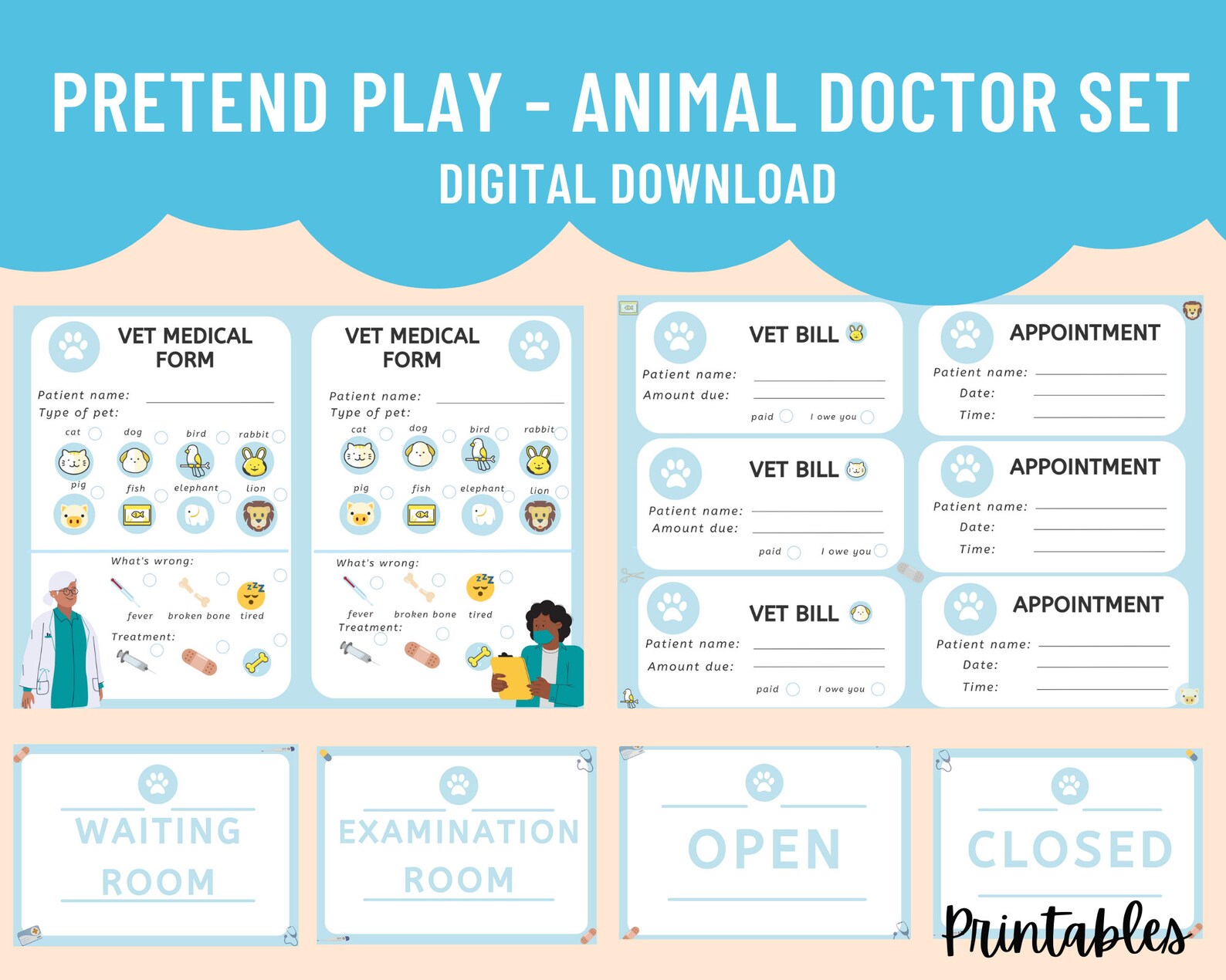 Pretend Play Vet Tech Kid Activity Pack Child Activity DIGITAL Download ...