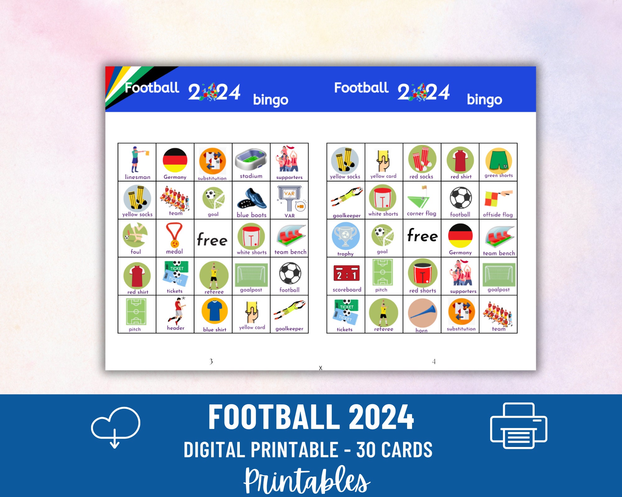 2024 Football Bingo Game PDF Printable Activity for Kids Europe Instant ...