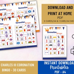 King Charles III Coronation Bingo 30 Cards Kids Activity & - Etsy UK