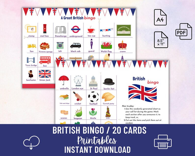 British Bingo 30 Unique Cards | Kids Activity & Games | DIGITAL ...