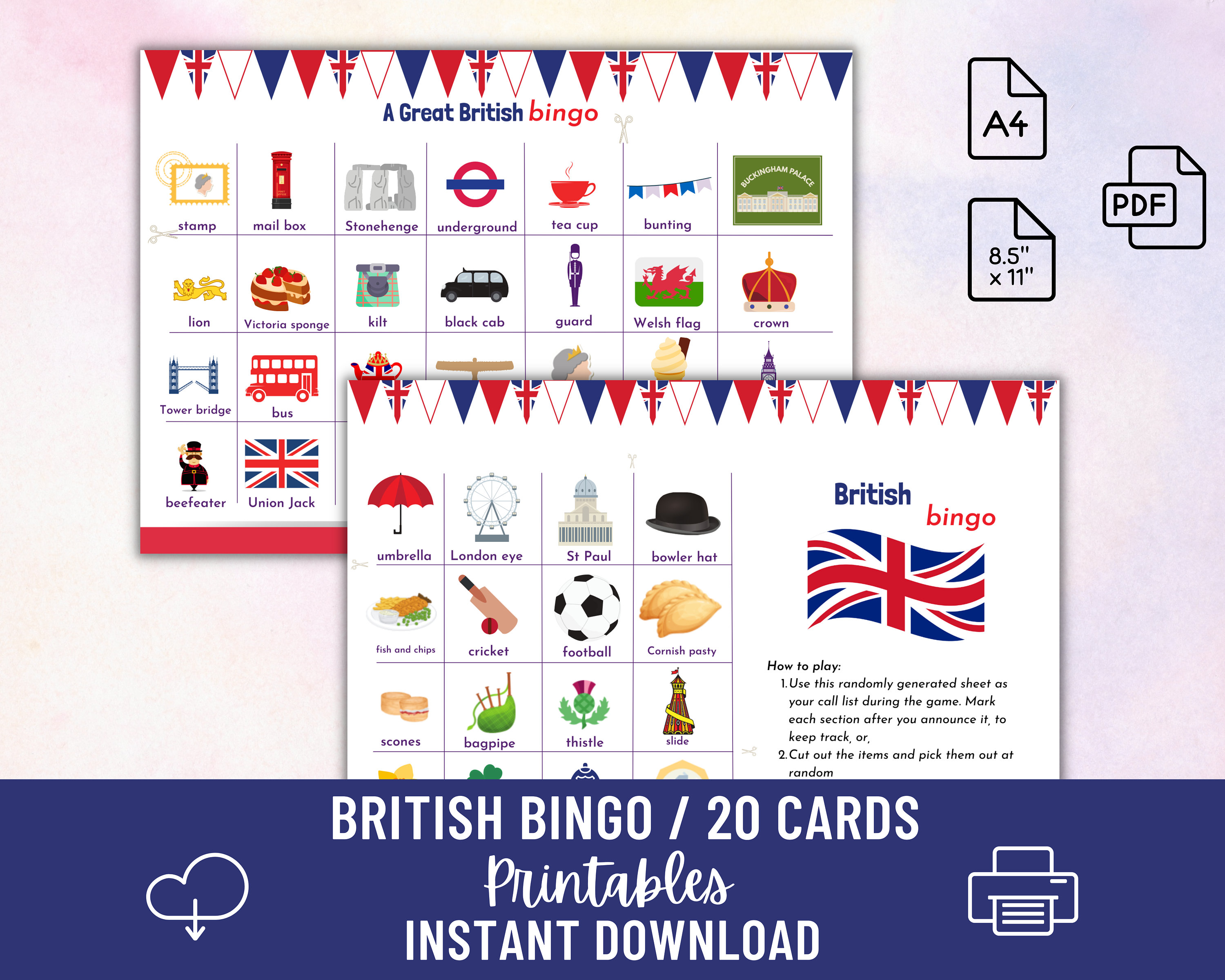 British Bingo 30 Unique Cards | Kids Activity & Games | DIGITAL ...