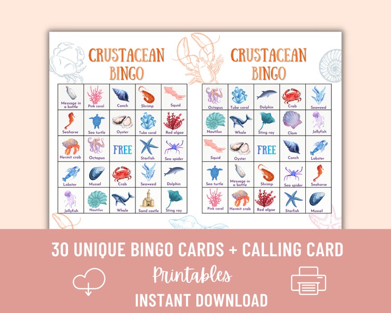 Crustaceancore Printable Bingo Set | Digital PDF Print at Home Kids ...