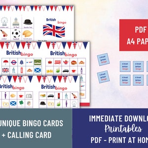 British Bingo 30 Unique Cards | Kids Activity & Games | DIGITAL ...
