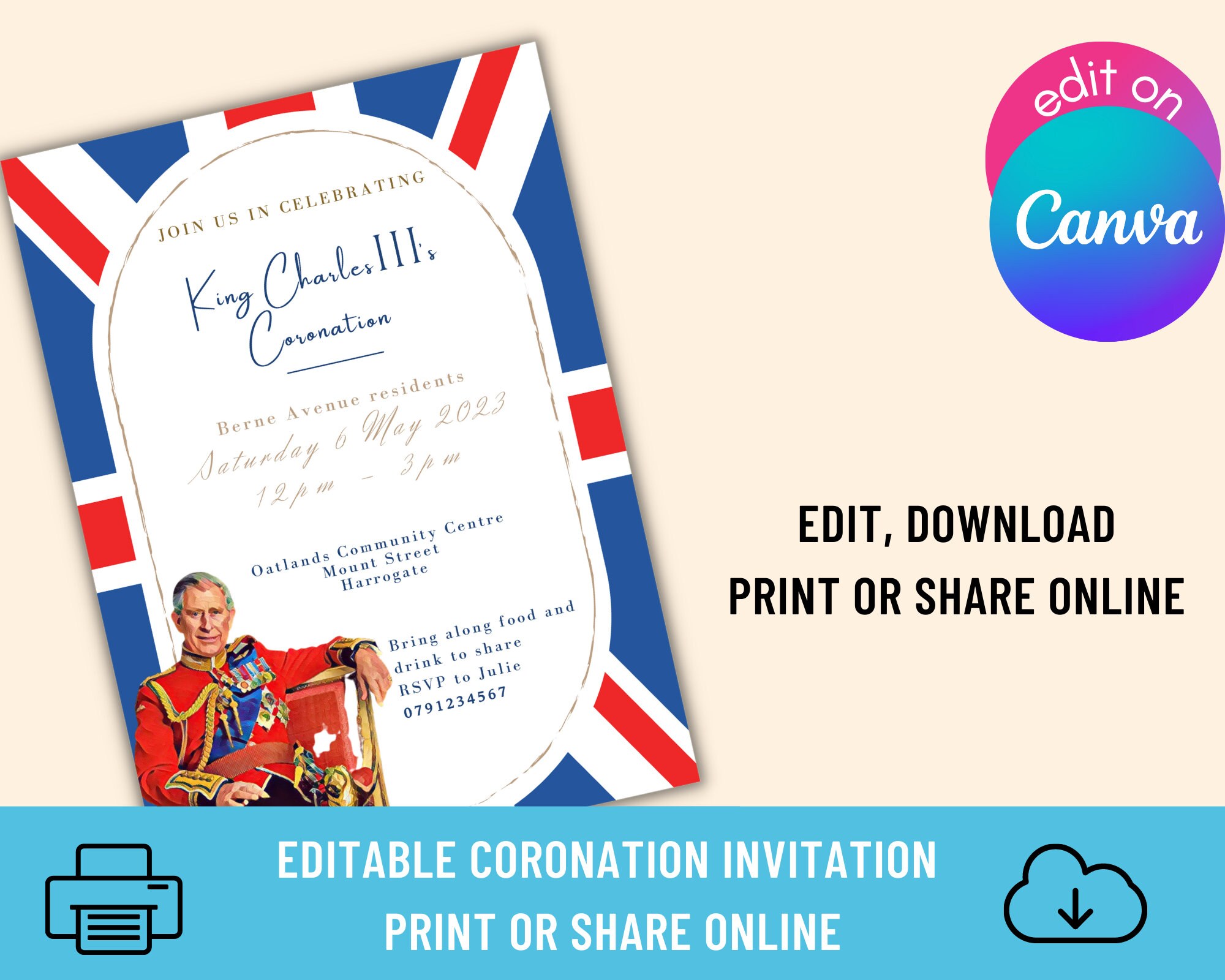 Editable King Charles III Coronation Party Invitation - Etsy UK