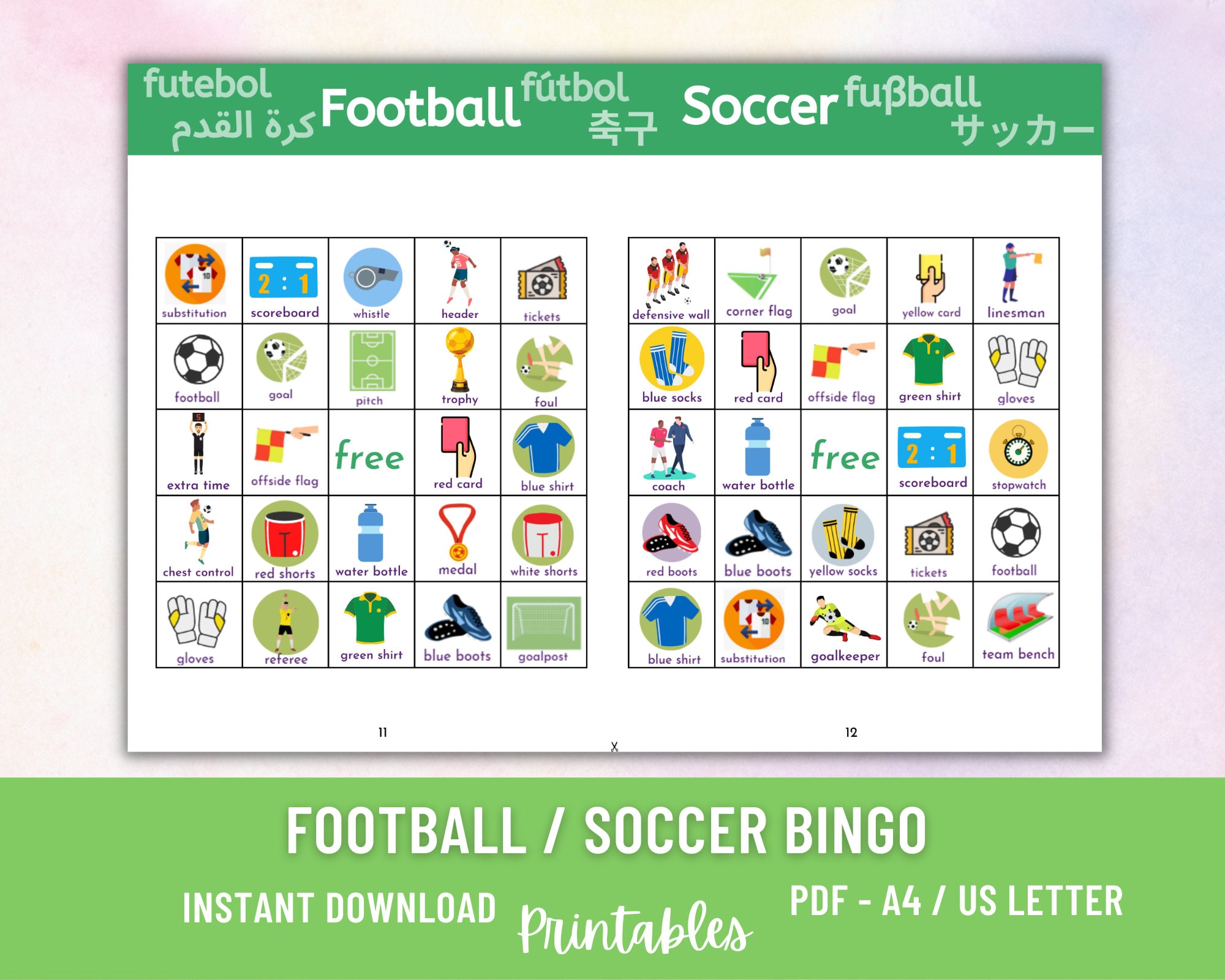 Bingo Game Football Soccer PDF Printable Activity for Kids Cup Instant ...