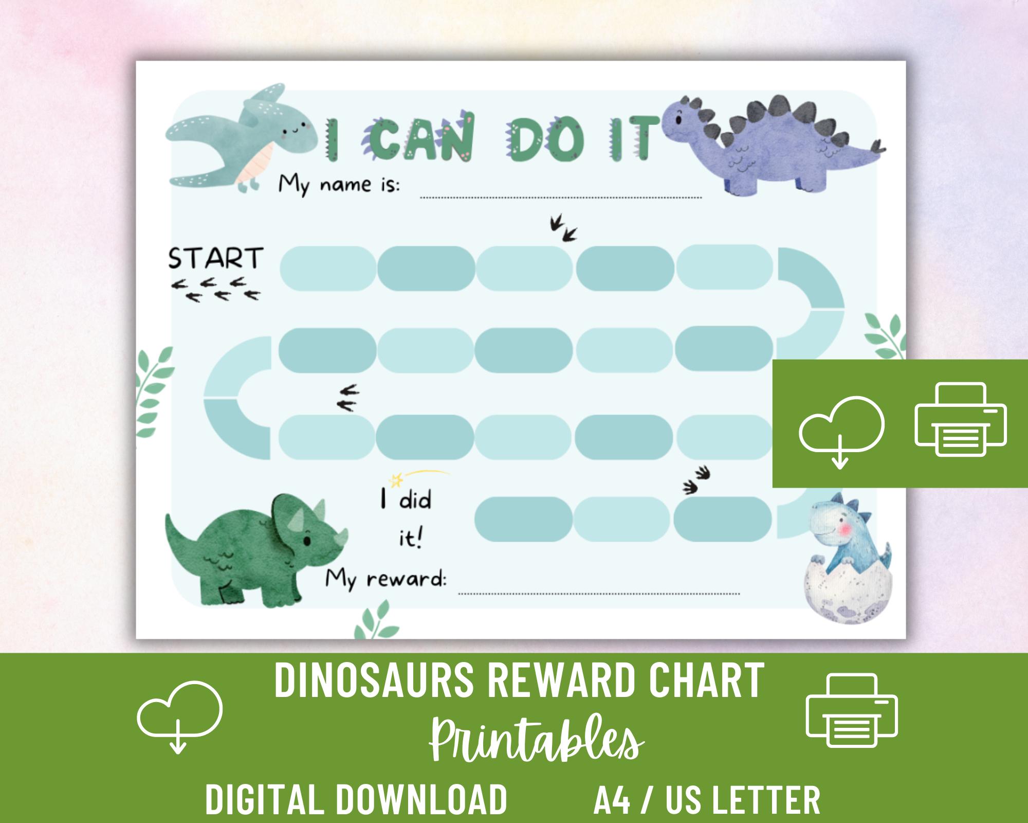 Dinosaurs Reward Chart Digital Printable PDF Kid Behavior Chart Daily ...