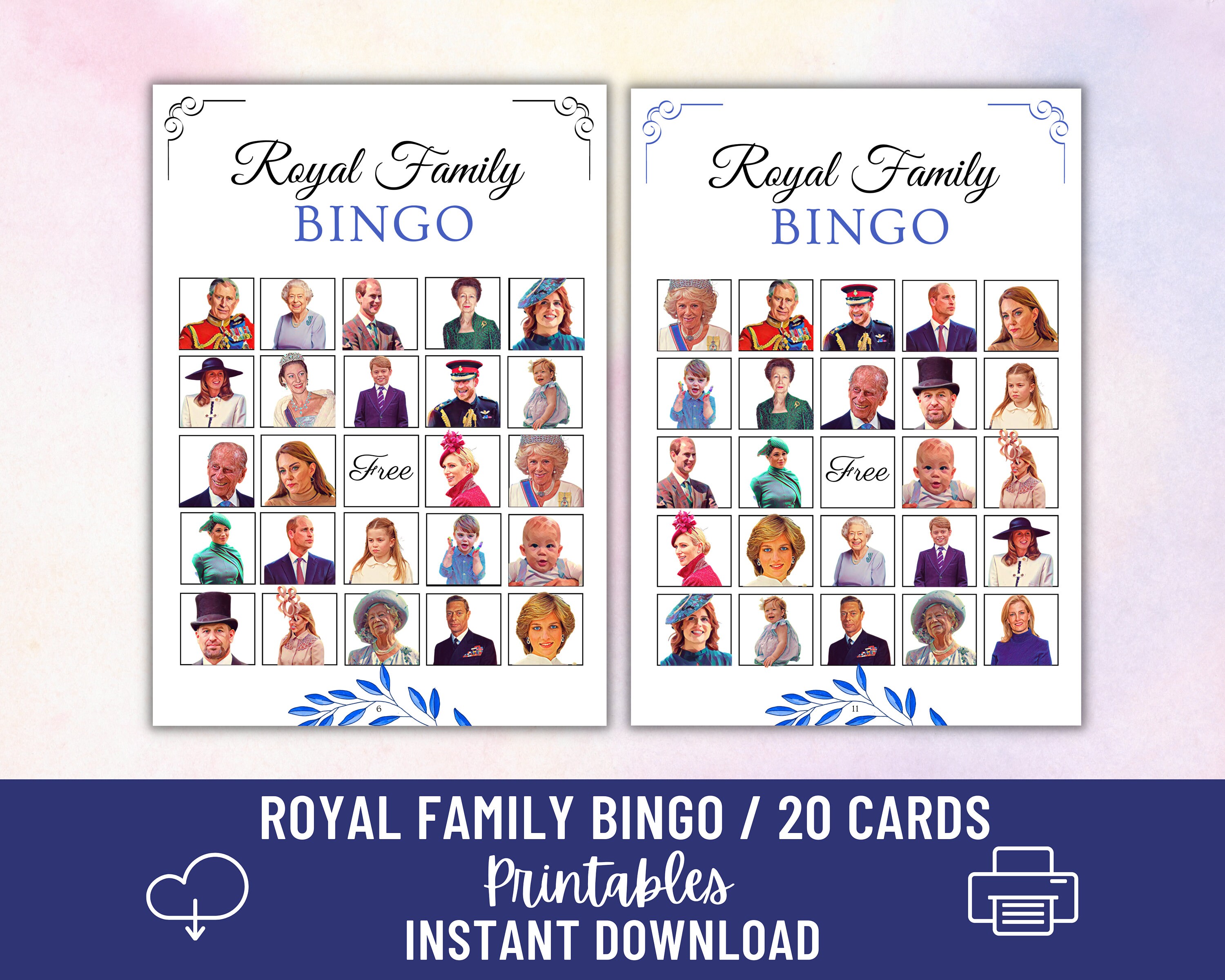 Royal Family Picture Bingo 20 Unique Cards | Fun Kids Activity & Games ...