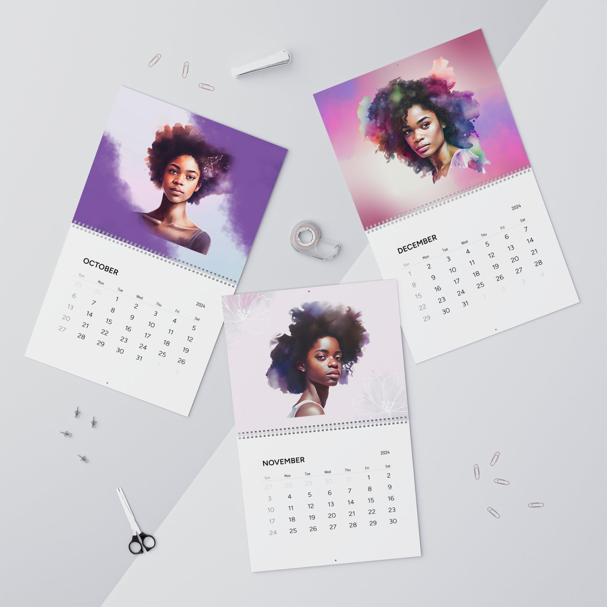 Black Girl Wall Calendar 2024, African American Calendar 2024, Black ...
