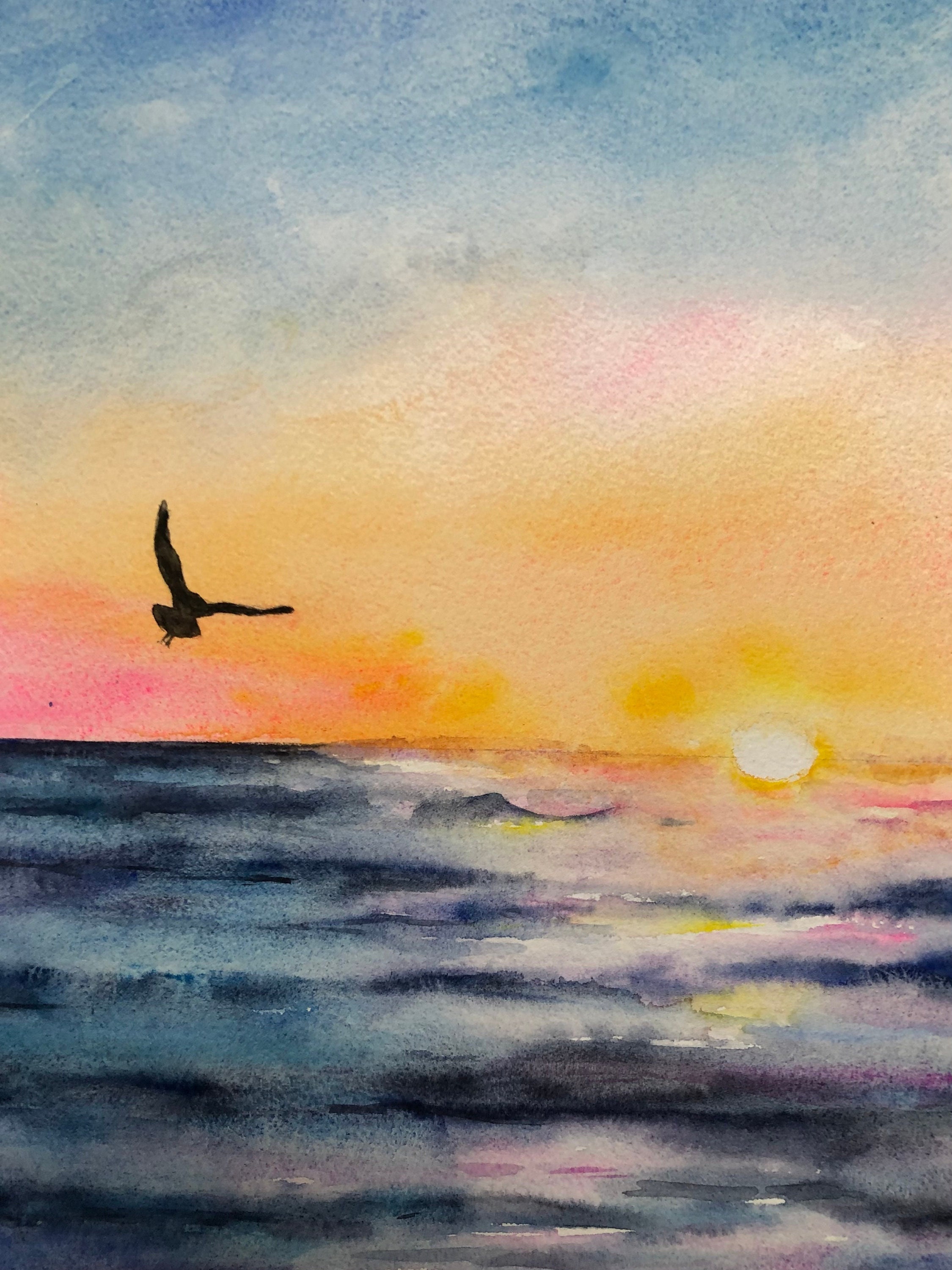Sunset Watercolor Landscape Paintings