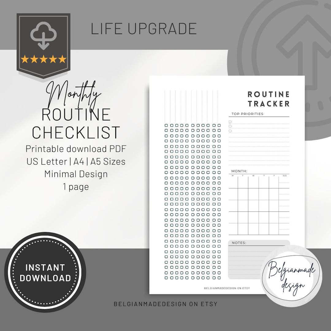 Monthly Routine Daily Habit Tracker & Calendar Template, 30 Day Habit ...