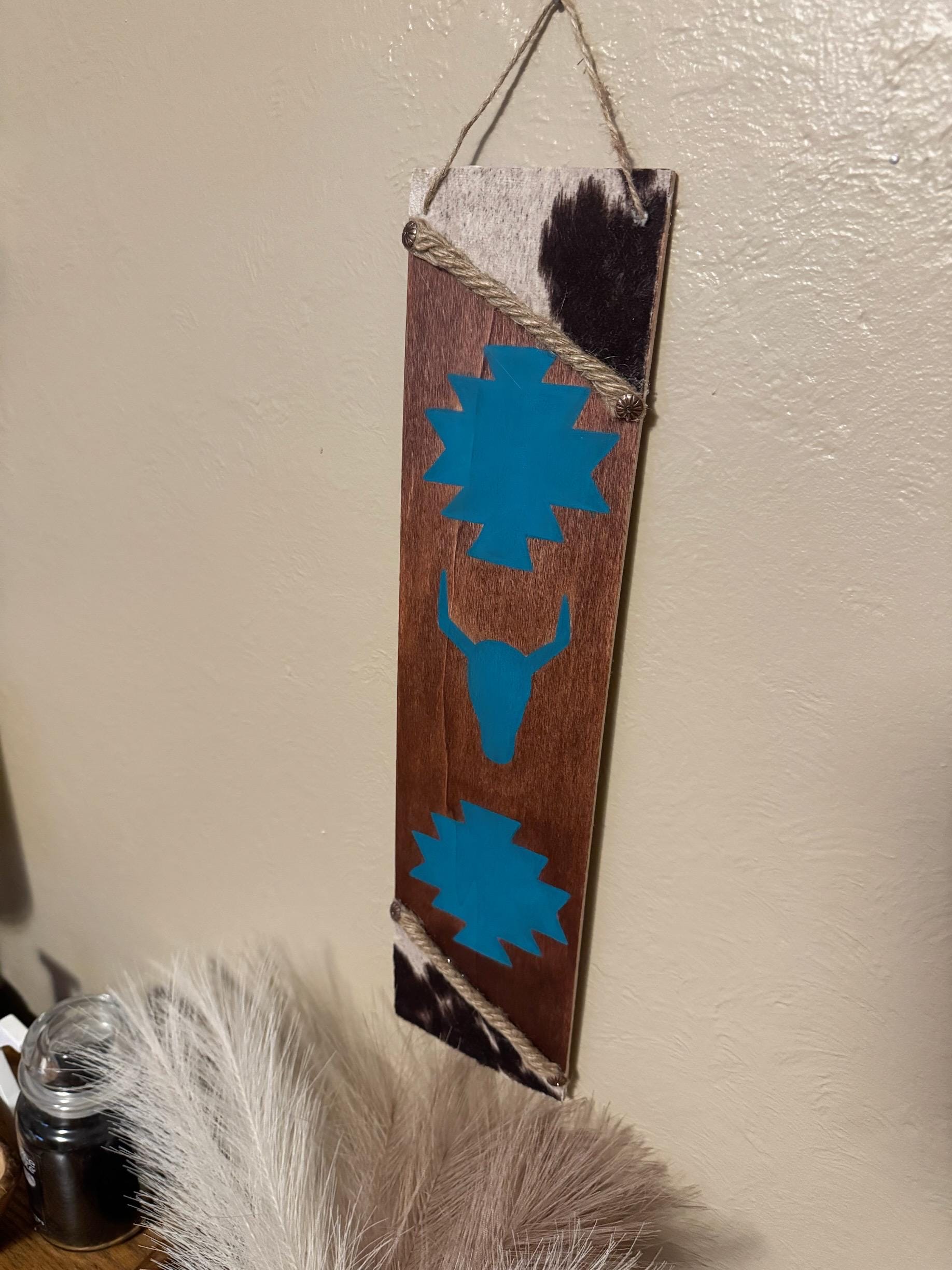 Western Rustic Longhorn Aztec Wall Hanging - Etsy