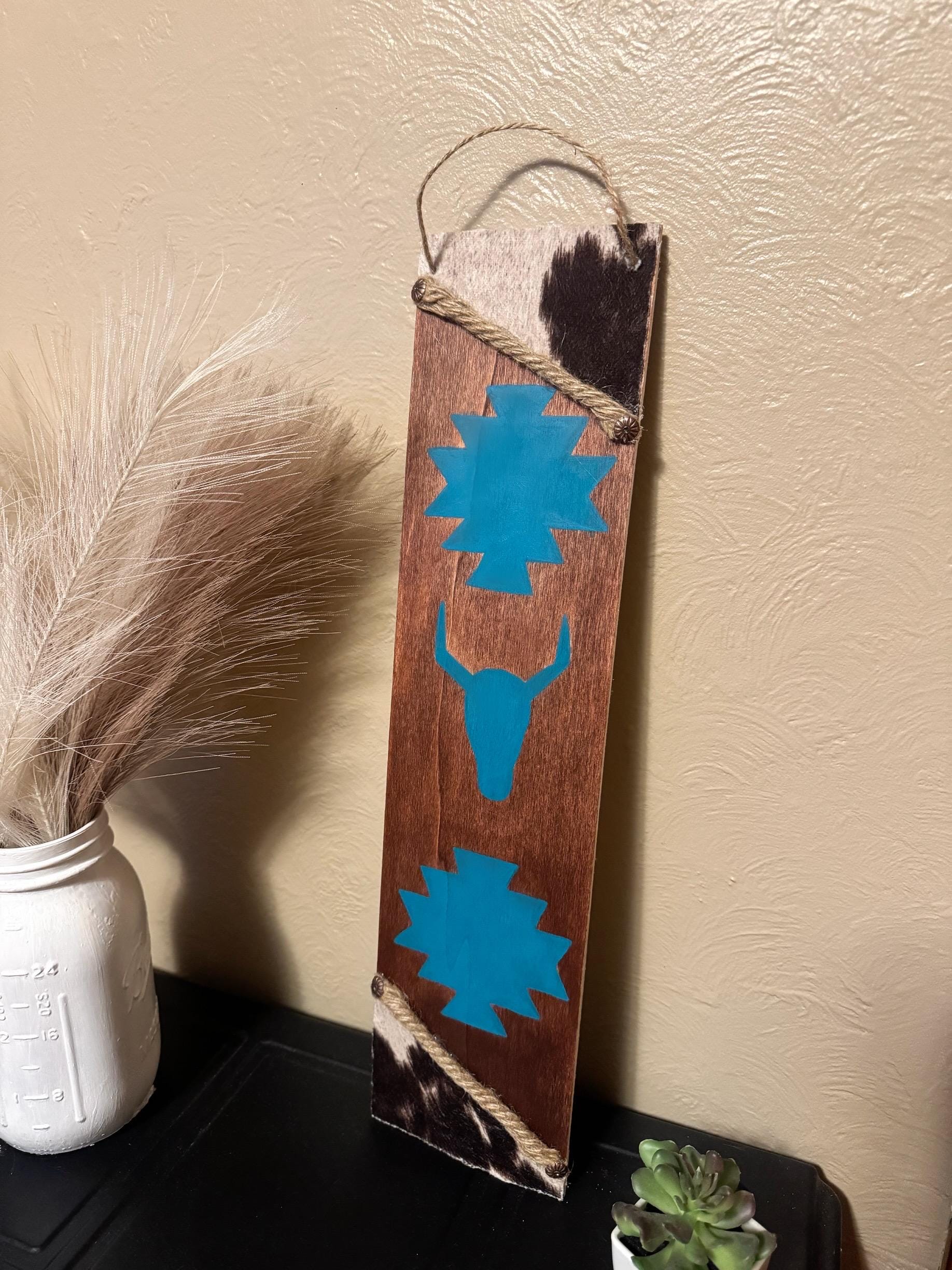 Western Rustic Longhorn Aztec Wall Hanging - Etsy