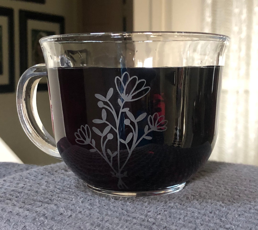 Custom Etched Glass Floral 16 Ounce Mug, Flower, Wildflower Coffee Tea ...