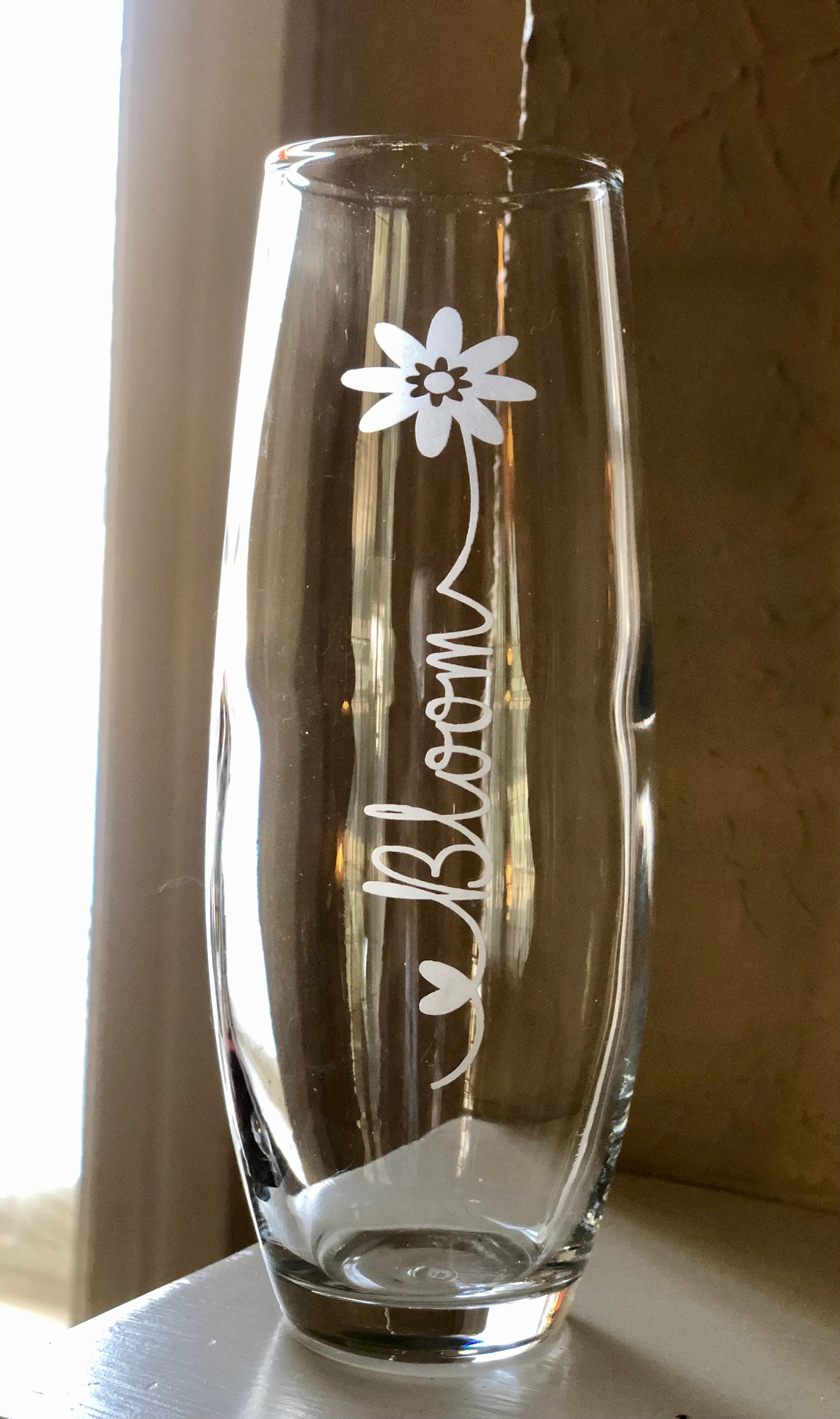Custom Etched Glass Flower Vase, Home Winter Decor, Small Bud Vase ...