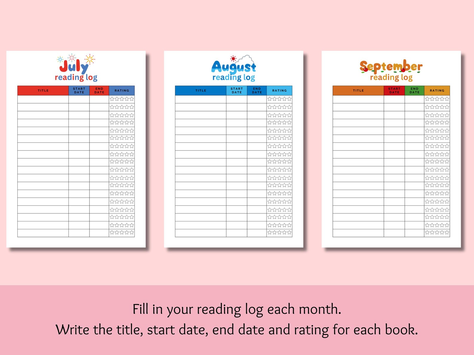 Printable Monthly Reading Log- 12 Month Reading Tracker- Reading ...