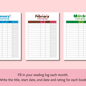 Printable Monthly Reading Log- 12 Month Reading Tracker- Reading ...