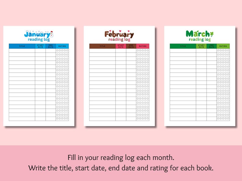 Printable Monthly Reading Log- 12 Month Reading Tracker- Reading ...