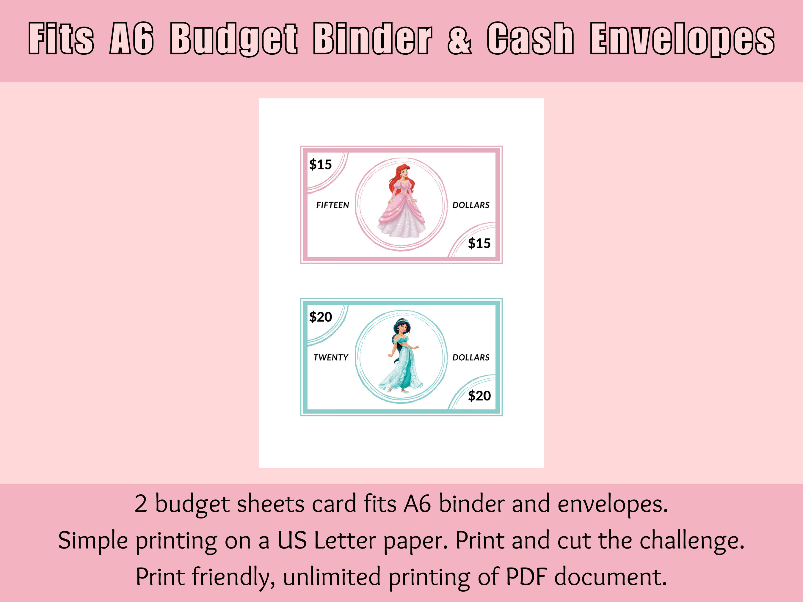 Printable Princess Cash Placeholders Cash Envelope Placeholder Sinking ...