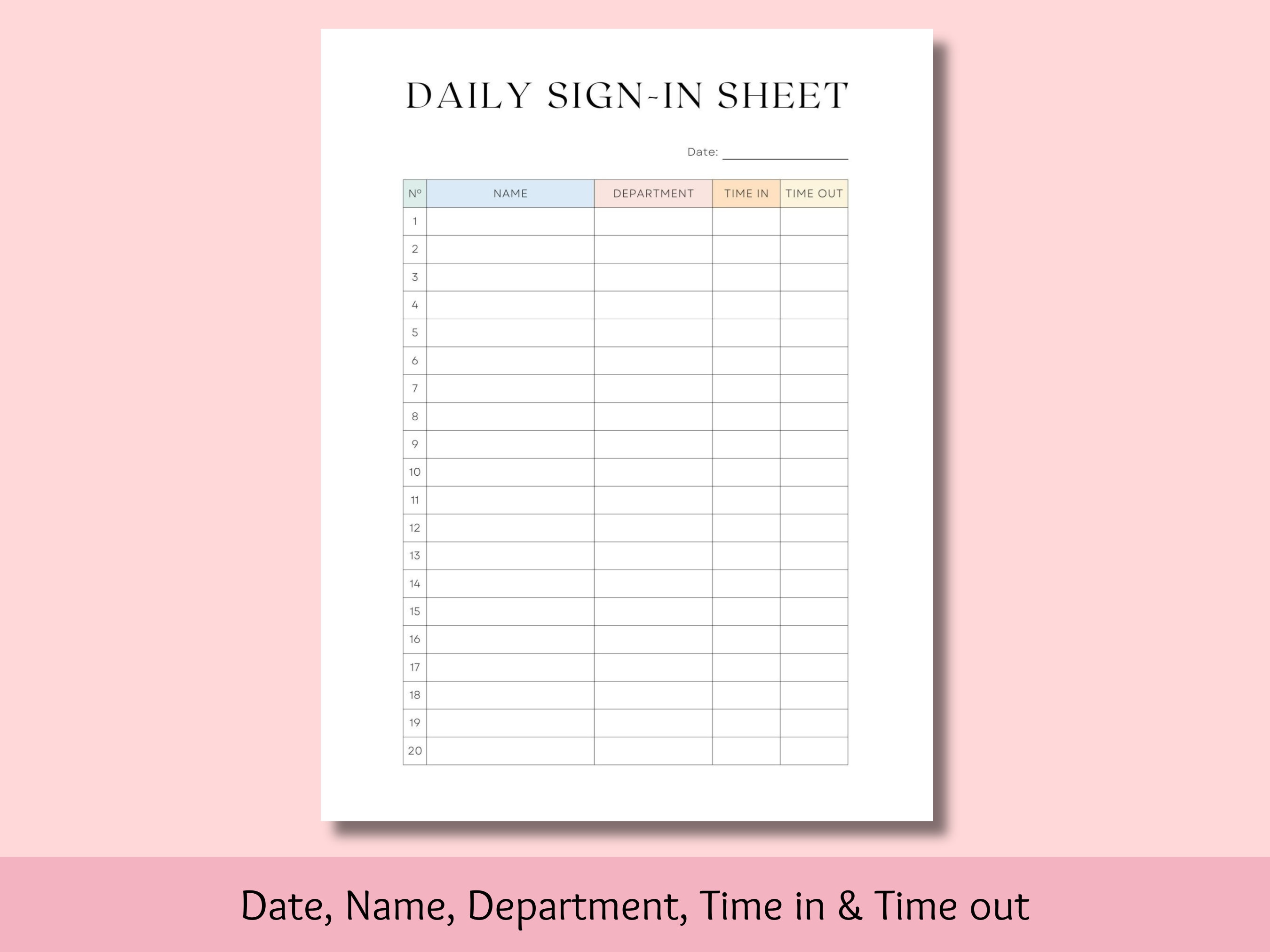 Daily Sign-in Sheet Printable Employee Timesheet Log Book Time ...