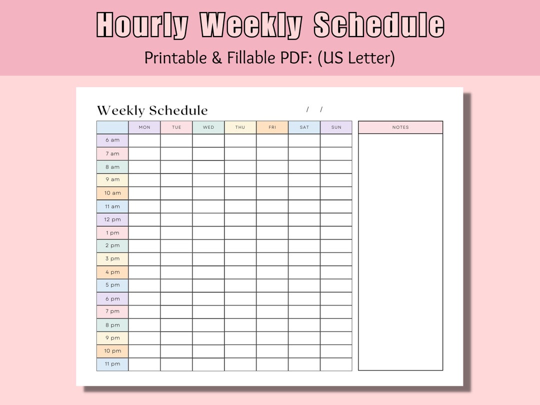 Editable Hourly Weekly Schedule Printable Timesheet Time Blocking ...
