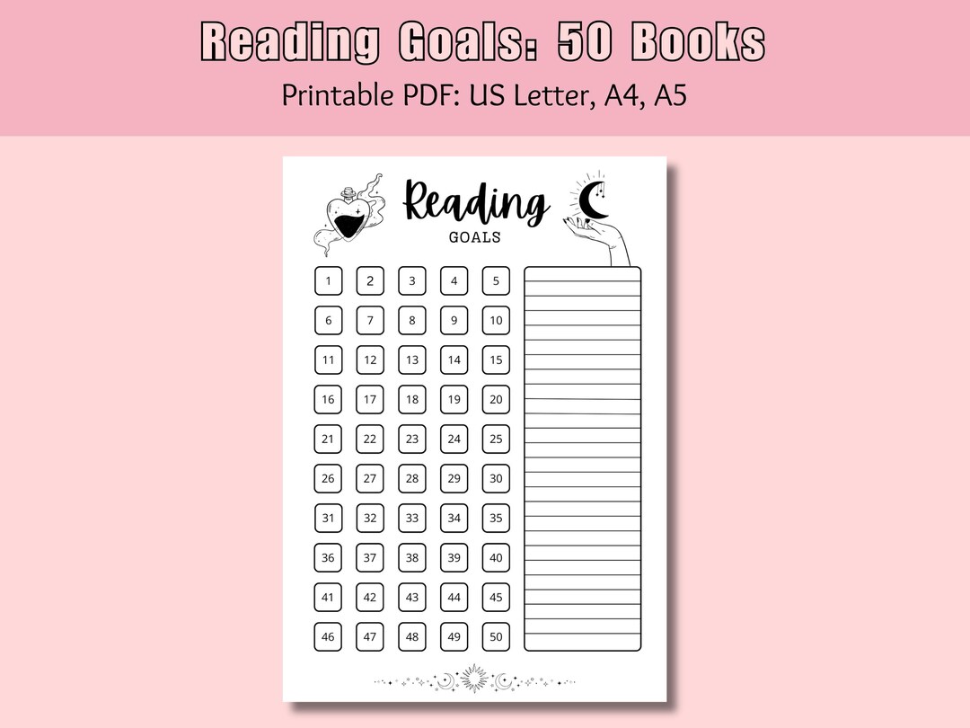 50 Books Reading Goals Reading Journal Printable Reading Tracker ...