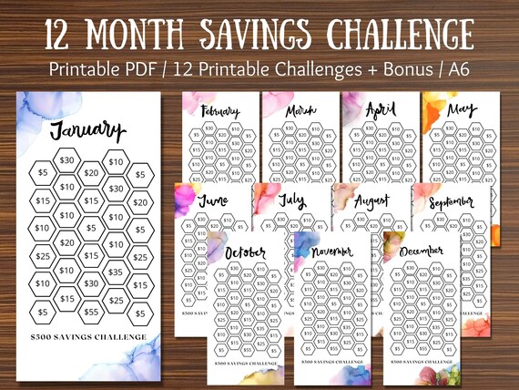 12 Month Savings Challenge Trackers That Fit A6 Budget Binders - Etsy