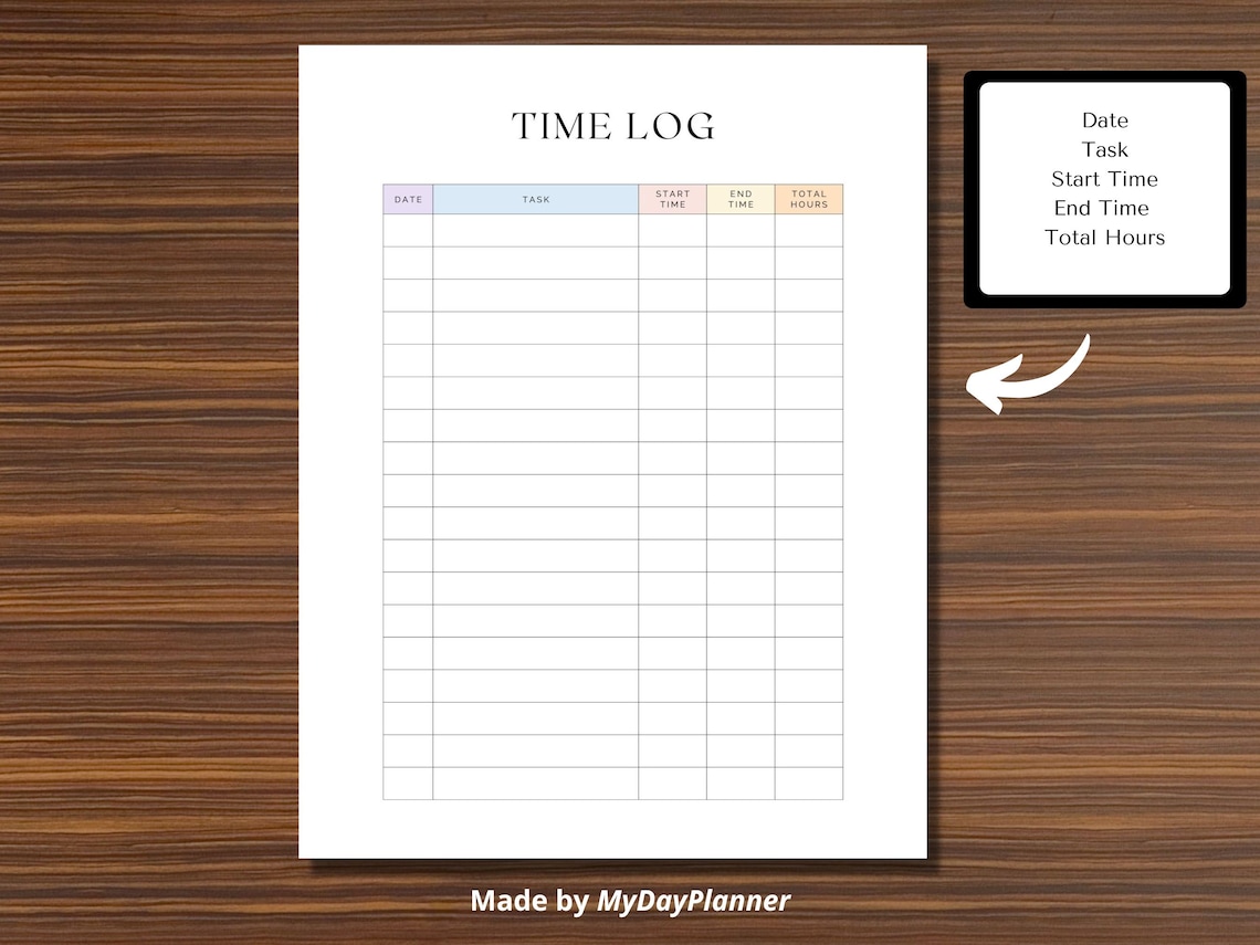 Time Log Printable Employee Timesheet Time Blocking Management - Etsy