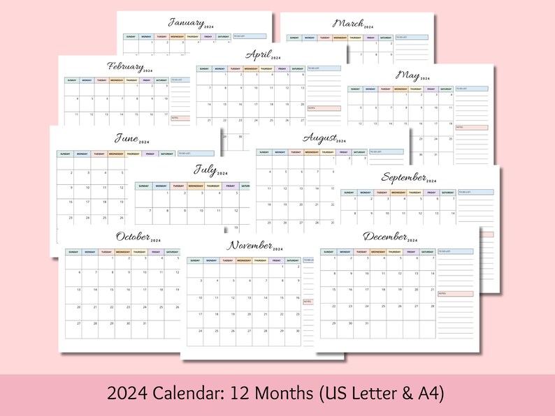January 2024 Calendar Printable Digital Download A4 US Letter PDF ...