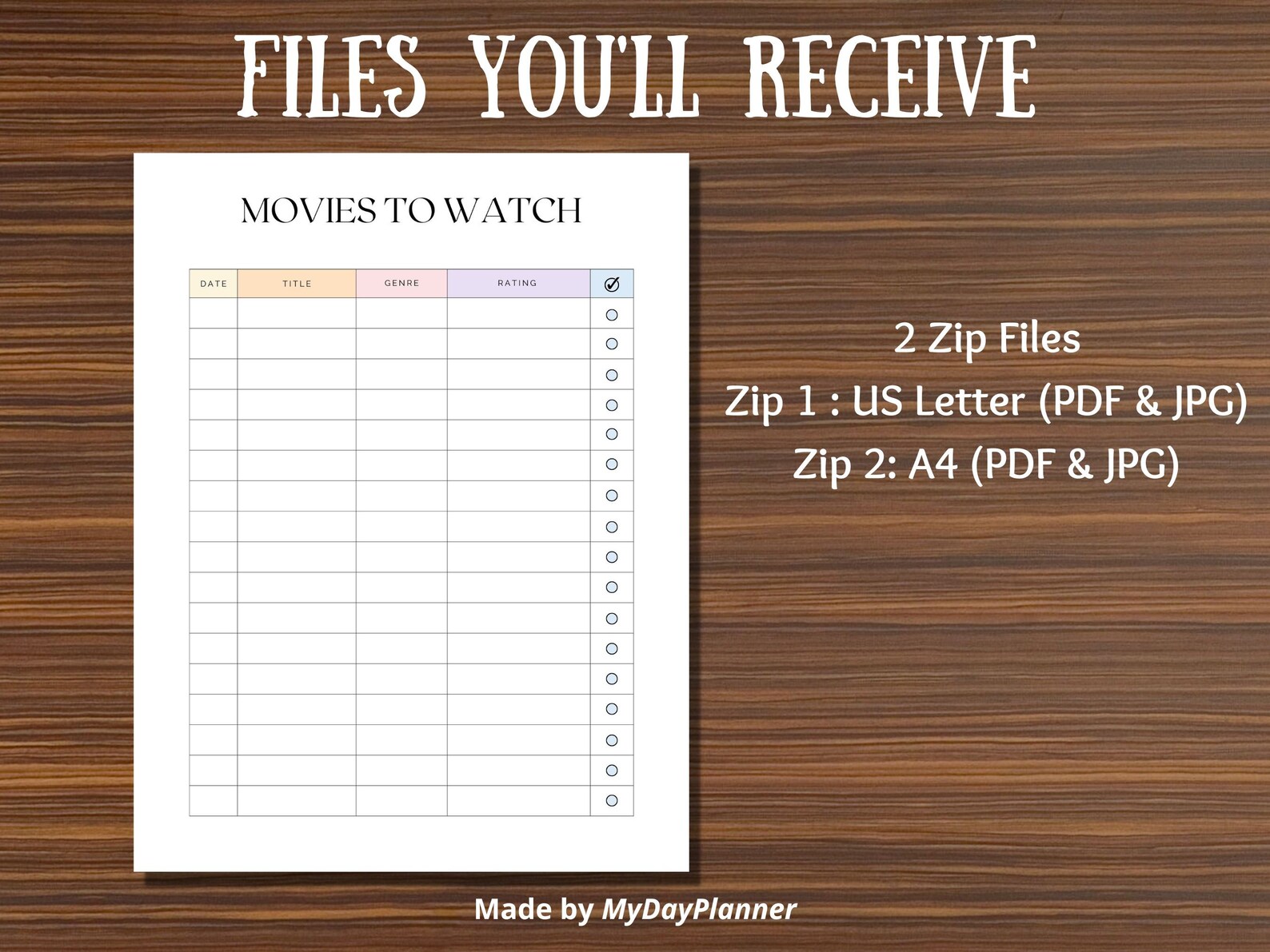 Movies to Watch List Printable Movie Night Schedule Movie - Etsy