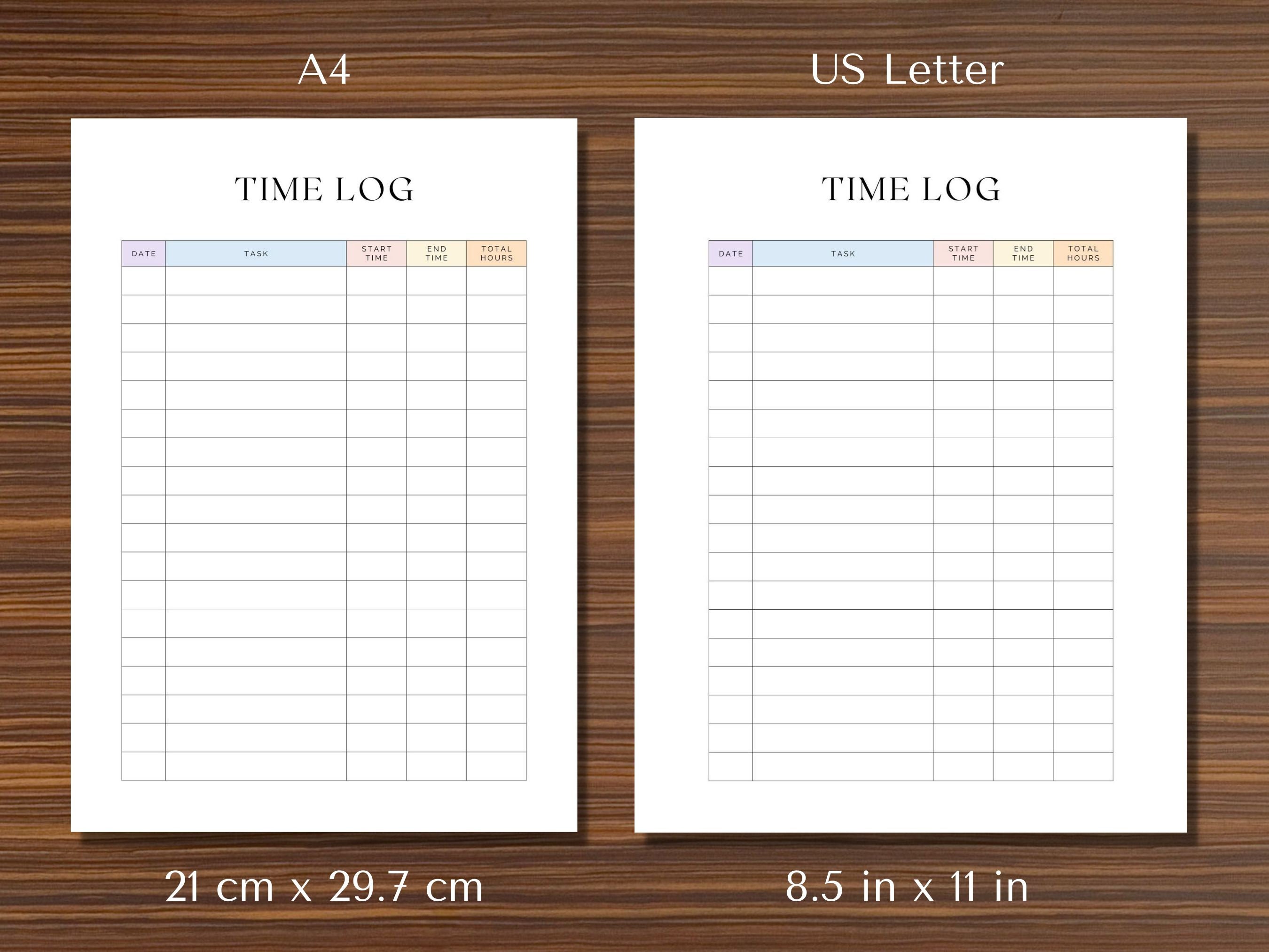 Time Log Printable Employee Timesheet Time Blocking Management Journal ...