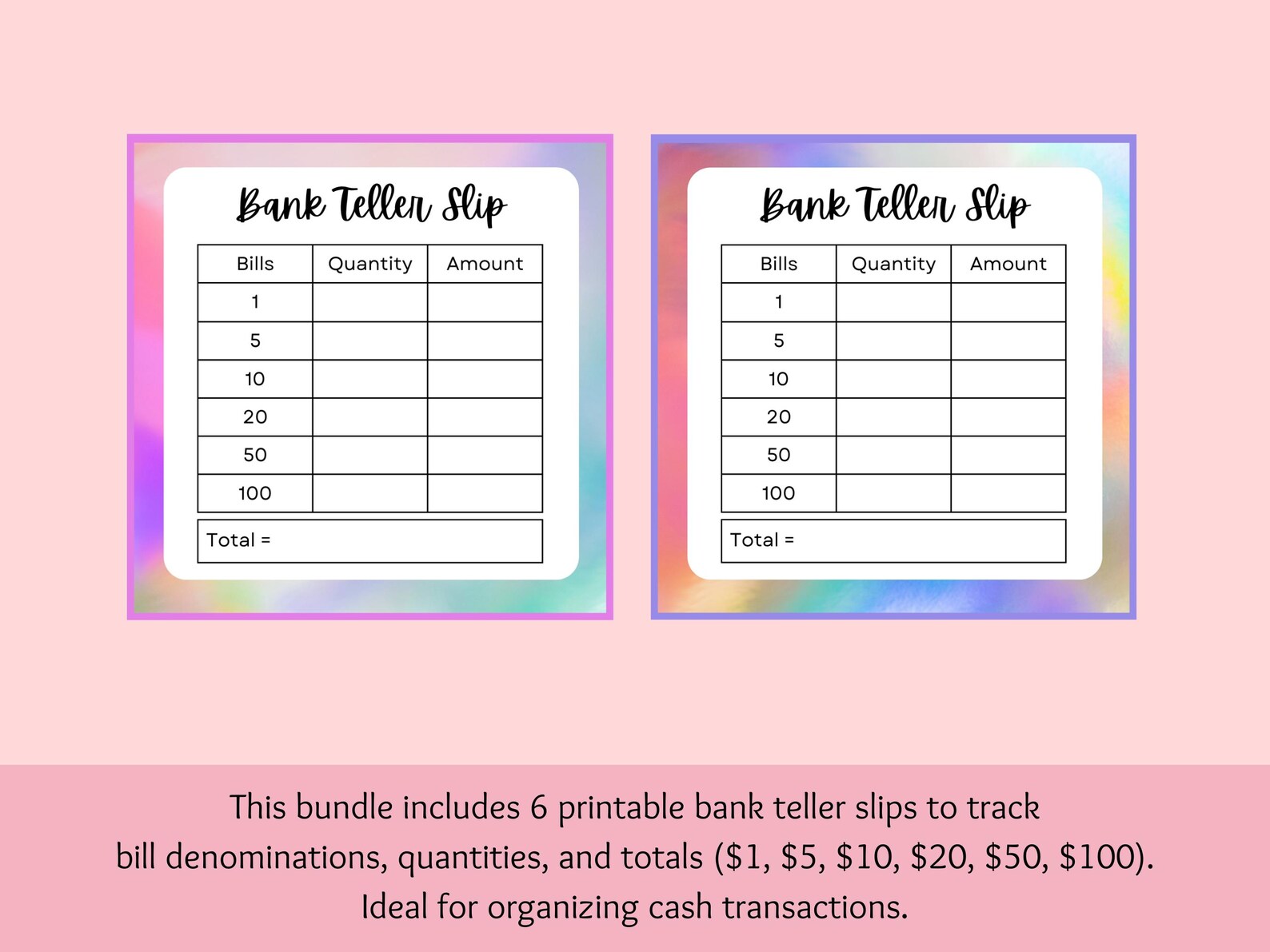 Printable Cash Breakdown Slip Printable Bank Teller Slip Cash ...