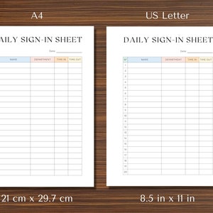 Daily Sign-in Sheet Printable Employee Timesheet Log Book Time - Etsy