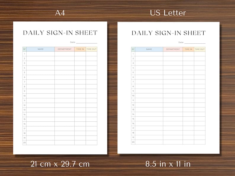 Daily Sign-in Sheet Printable Employee Timesheet Log Book Time ...