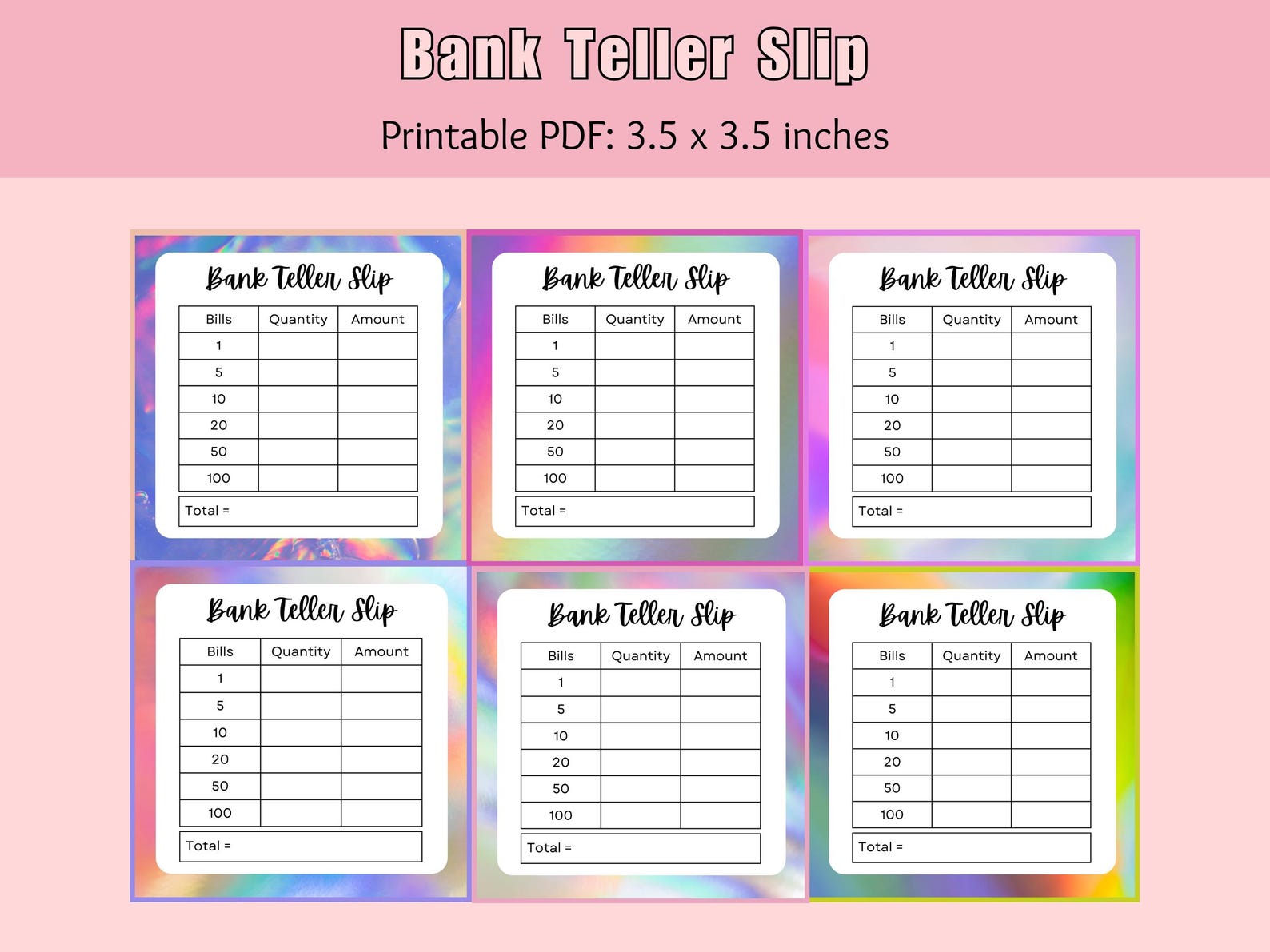 Printable Cash Breakdown Slip Printable Bank Teller Slip Cash ...