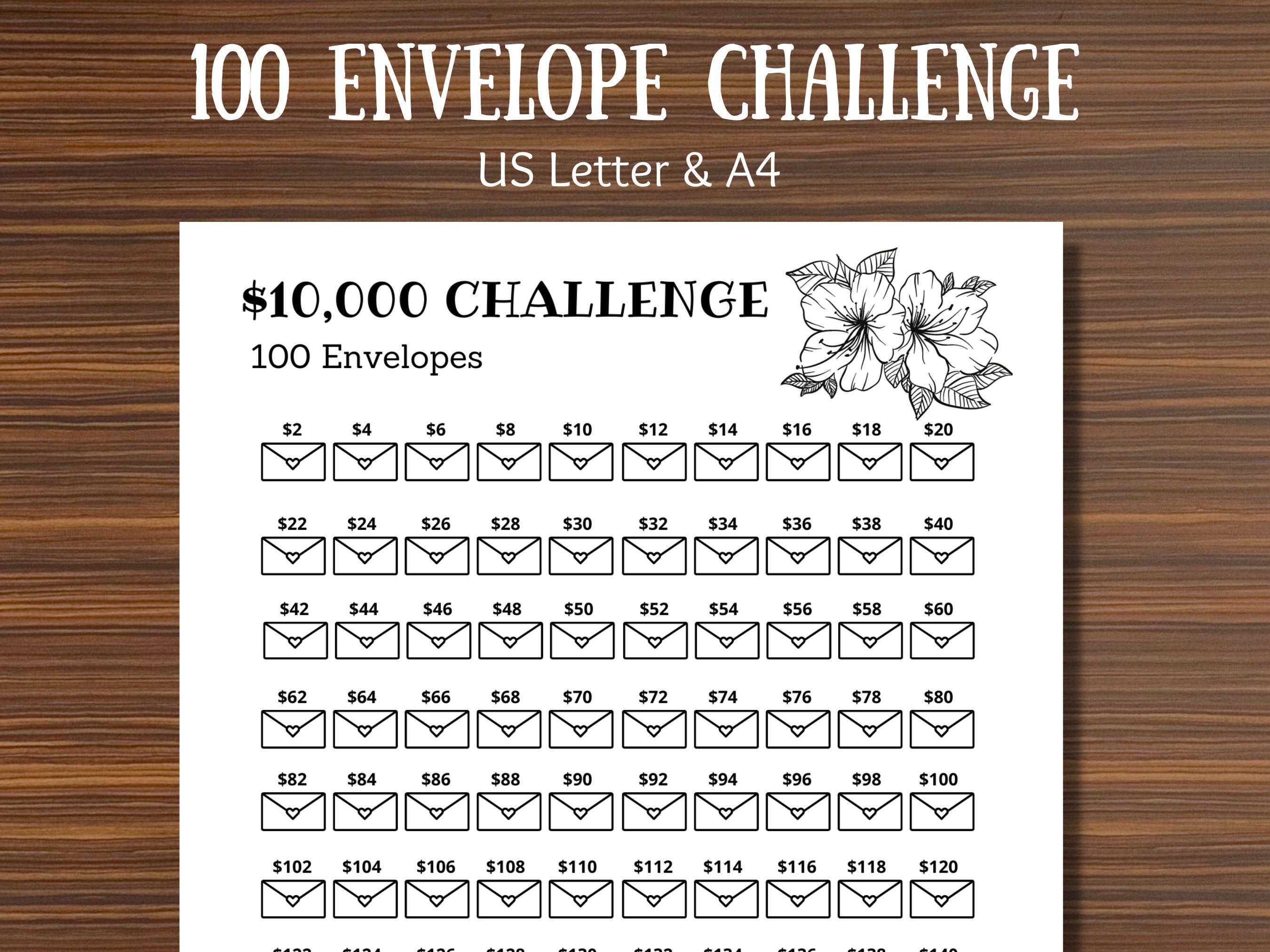 10k 100 Envelope Challenge Printable Money Saving Challenge - Etsy Canada