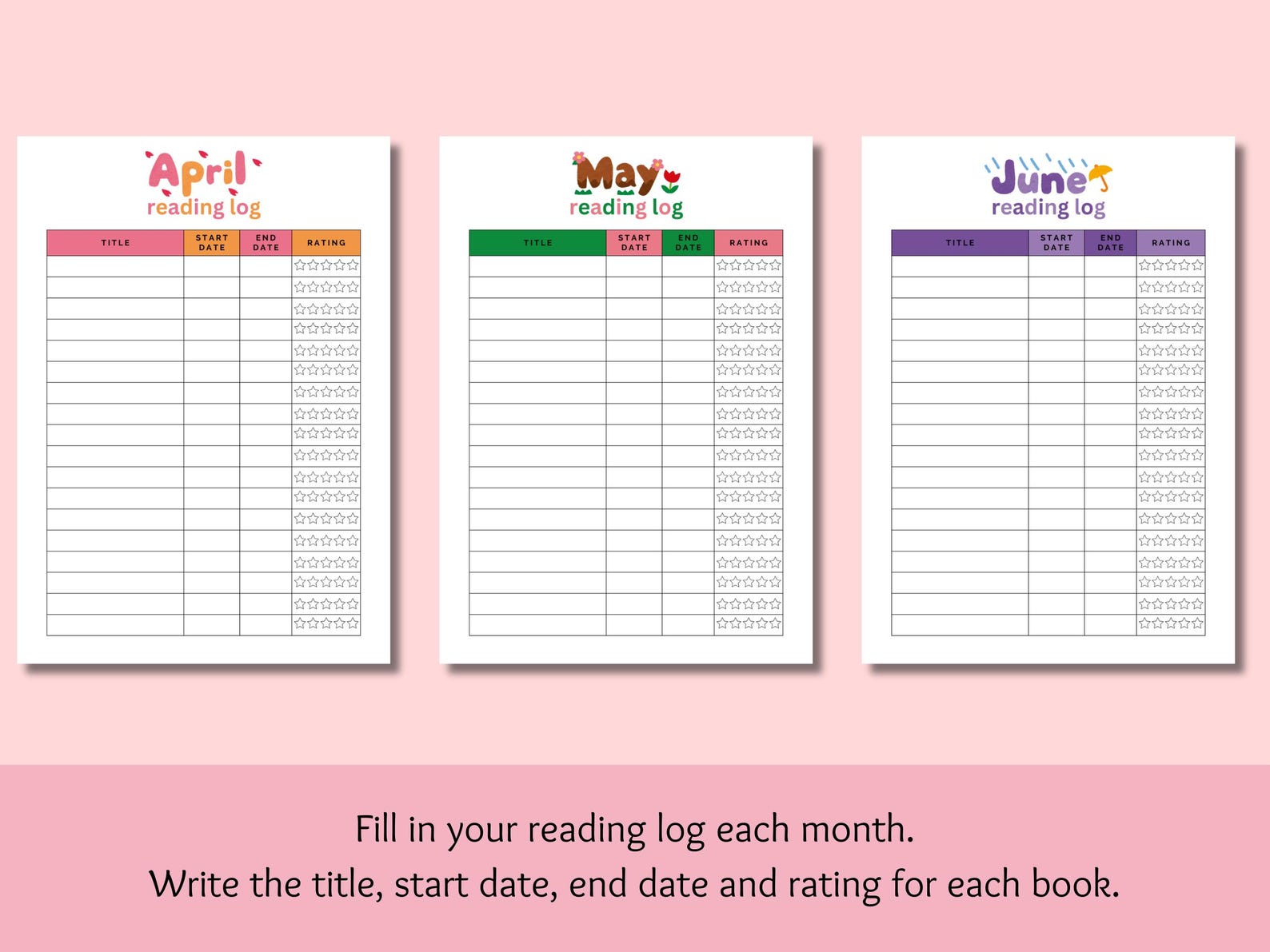 Printable Monthly Reading Log- 12 Month Reading Tracker- Reading ...