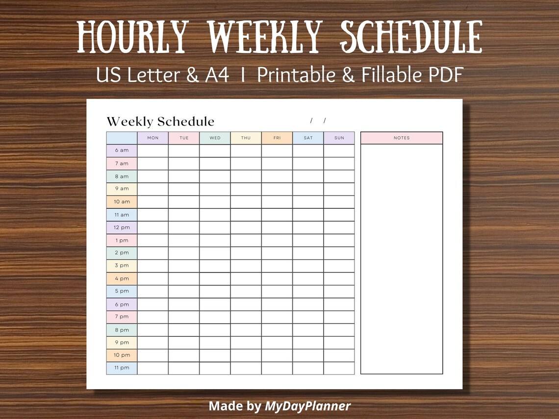 Editable Hourly Weekly Schedule Printable Timesheet Time - Etsy