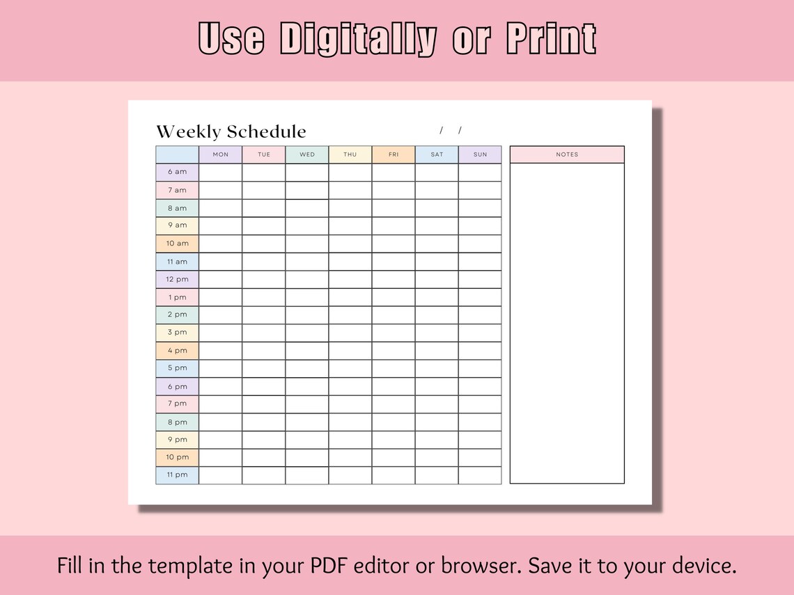 Editable Hourly Weekly Schedule: Printable Time Blocking Template (A4 ...